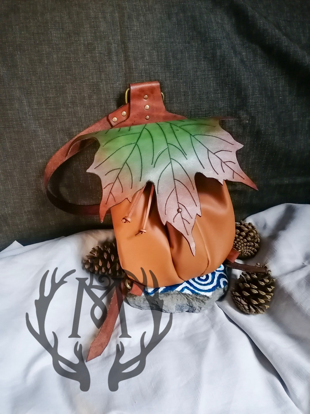 Small Backpack in Genuine Leather With Maple Leaf | Celtic Fantasy ...