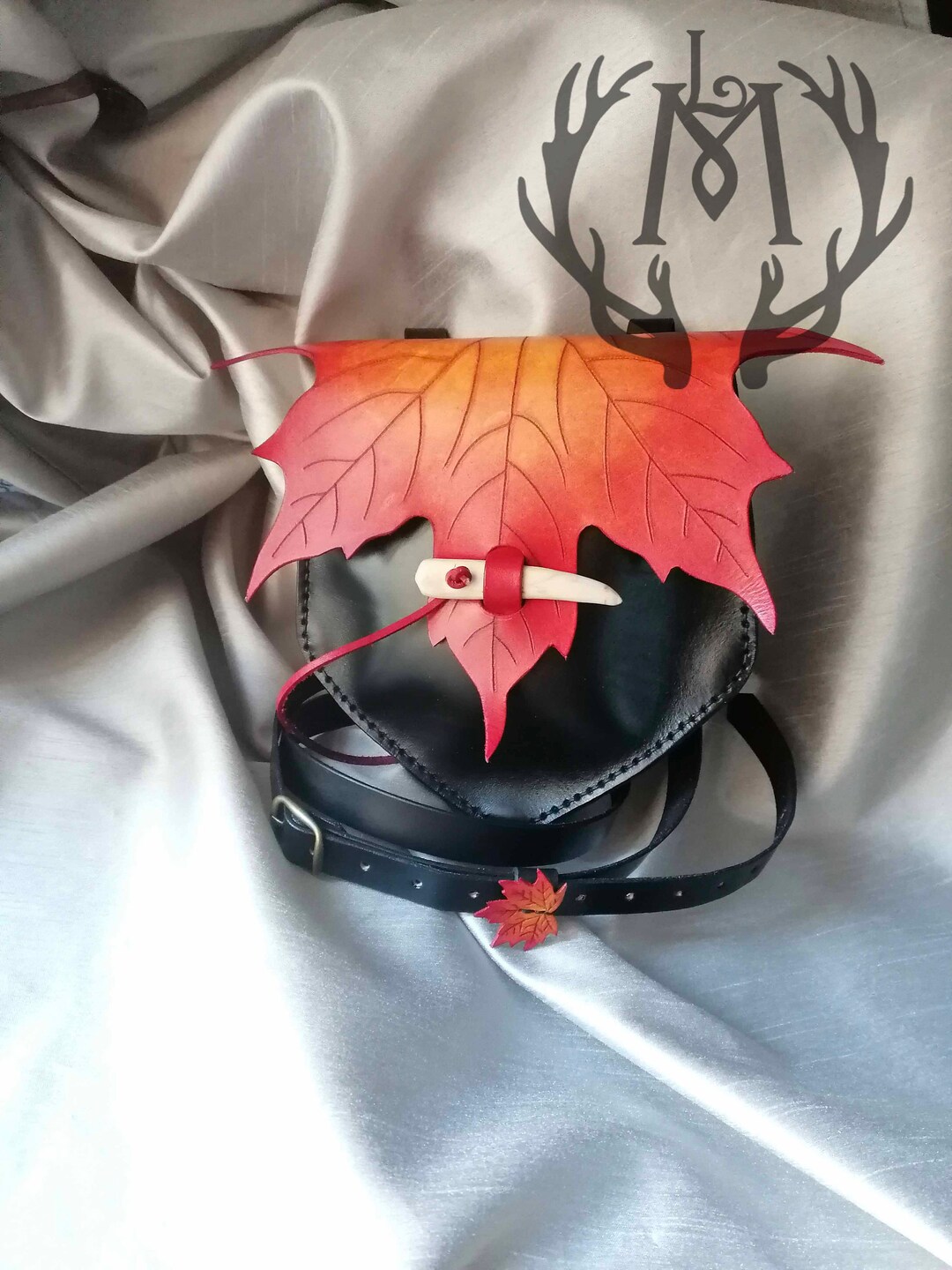 Red Maple Leaf Bag, 2in1, Shoulder Strap and Belt Bag in Real Leather ...