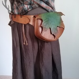 Leather Hip Bag Maple Leaf / Genuine Leather Belt Bag / Celtic Elven ...