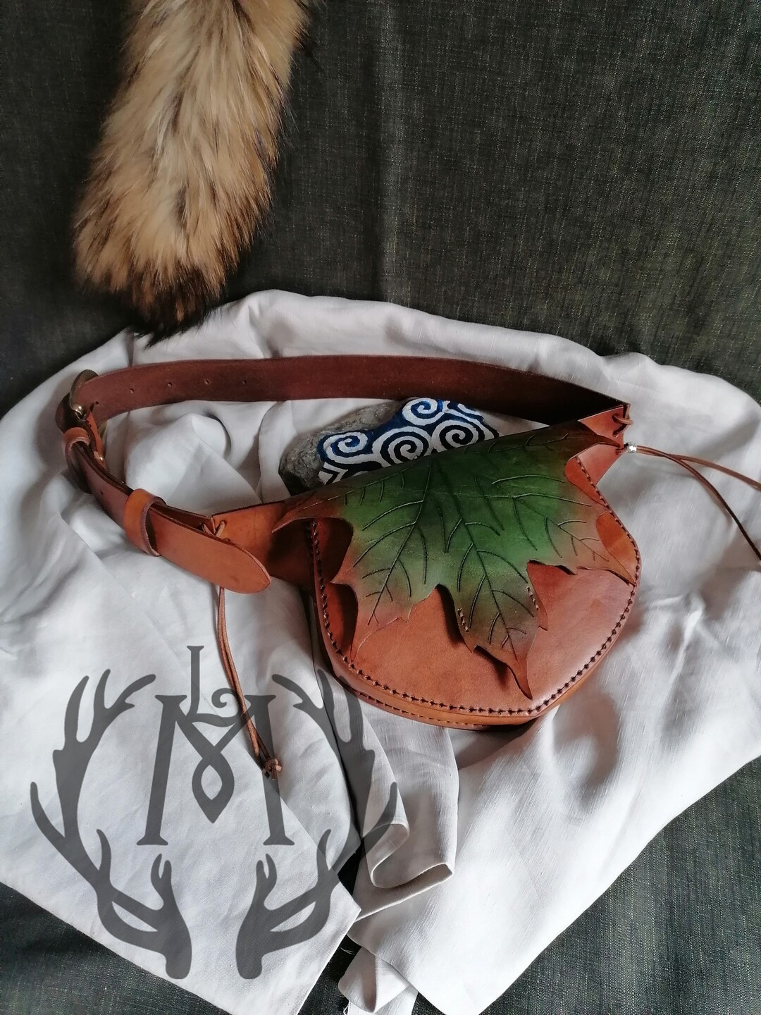 Leather Hip Bag Maple Leaf / Genuine Leather Belt Bag / Celtic Elven ...