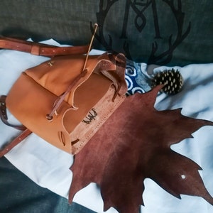 Small Backpack in Genuine Leather With Maple Leaf | Celtic Fantasy ...