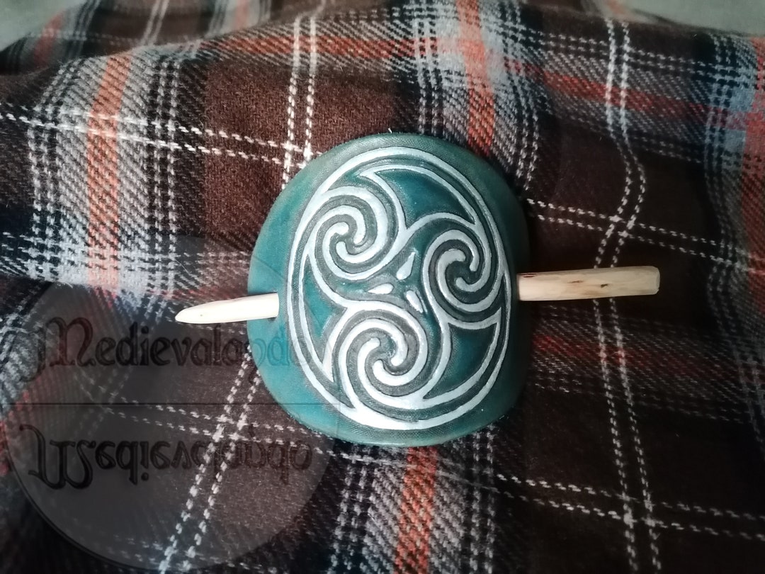 Triskell Silver and Turquoise, Leather Hair Clip | Elf Fairy Druid ...