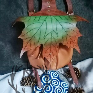 Small Backpack in Genuine Leather With Maple Leaf | Celtic Fantasy ...