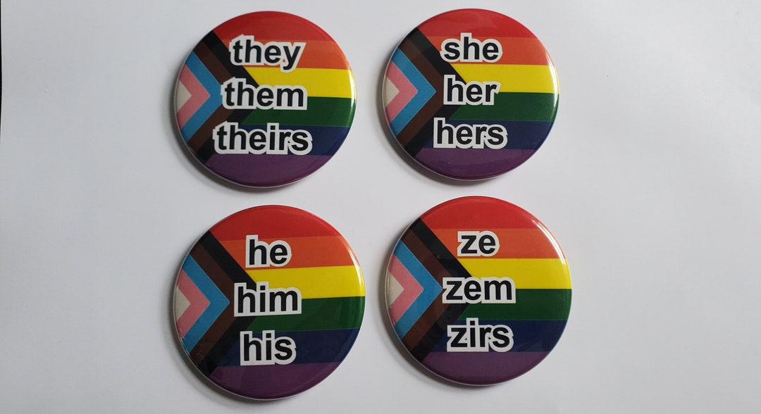 Pronoun LGBTQIA Pinback Buttons, Fridge Magnets, Keychains, Pocket ...