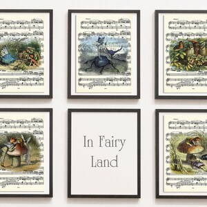 Print Set of 5 Magical Fairy Land, Fairy Print, Fairy Art, Music Sheet ...