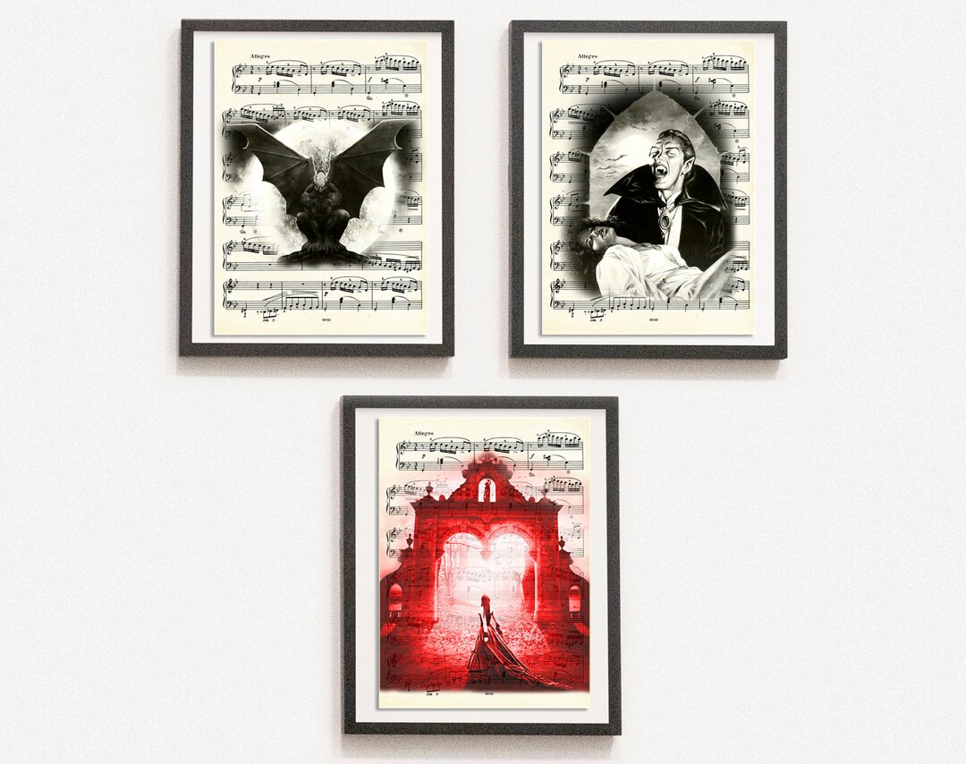 Print Set of 3 Beautiful Gothic, Music Sheet, Drawn Illustration ...