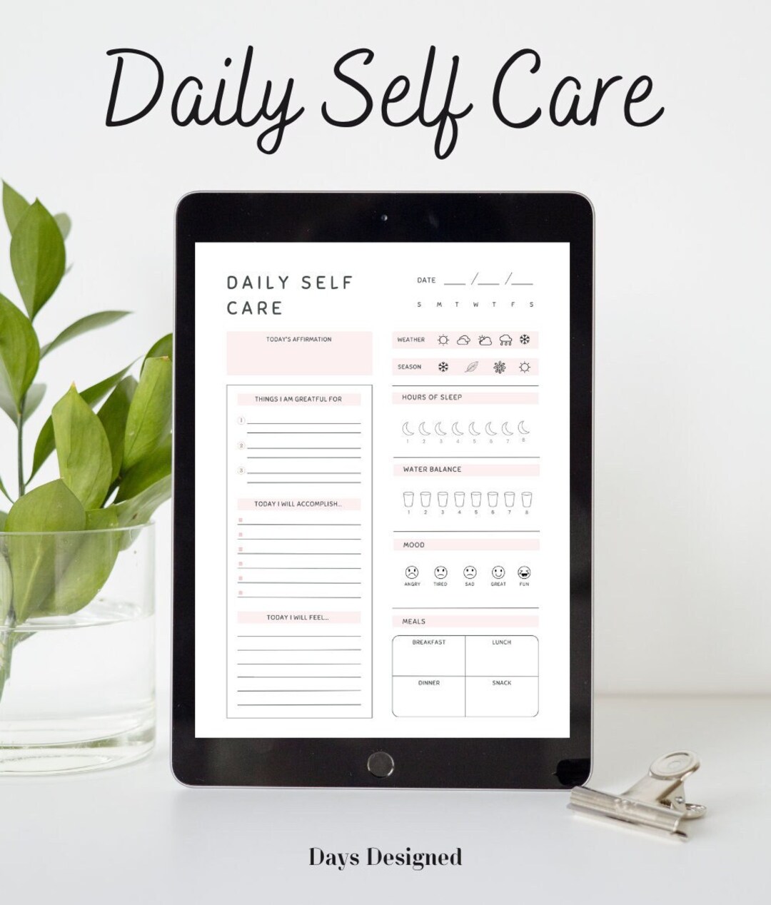 Daily Self Care Planner Printable Template, Daily Self Care Journal ...