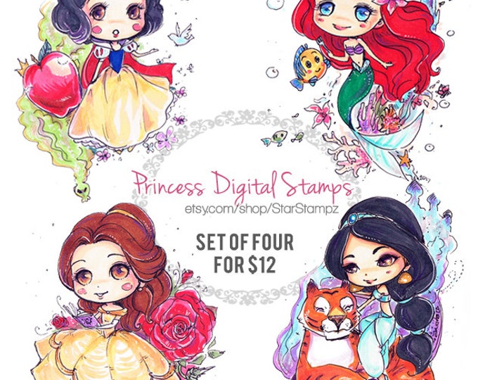Princess Stamp - Princess Coloring Page - Digital Stamp - Planner ...