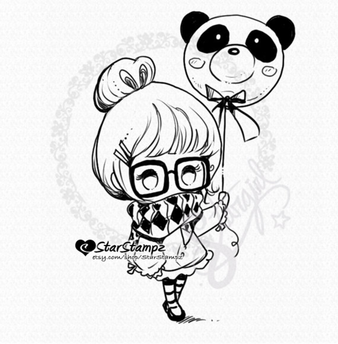 Panda Balloon DIGITAL STAMP Instant Download - Etsy