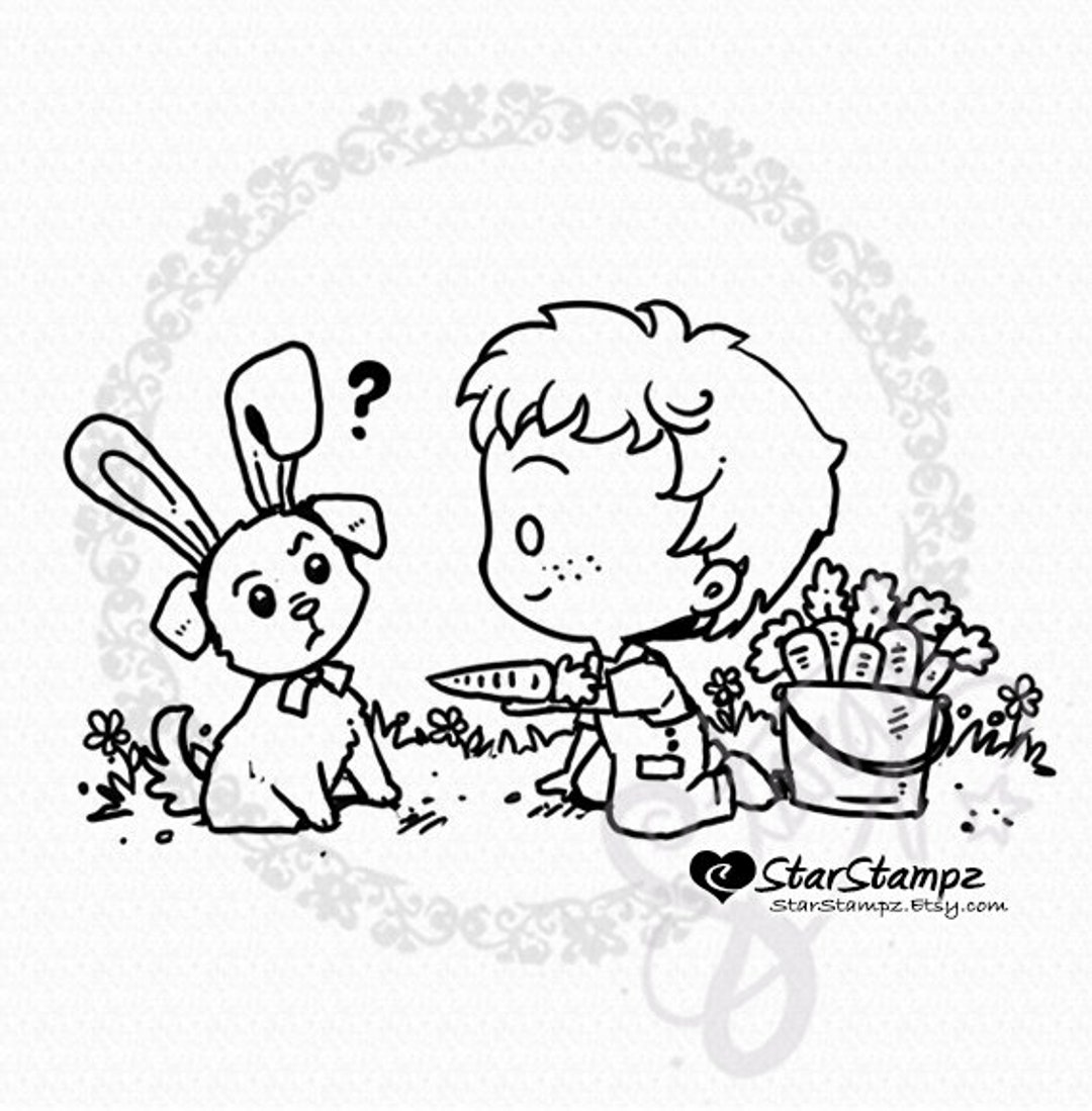 Puppy Rabbit DIGITAL STAMP Instant Download - Etsy