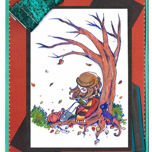 Autumn Fall Girl Reading DIGITAL STAMP Instant Download - Etsy