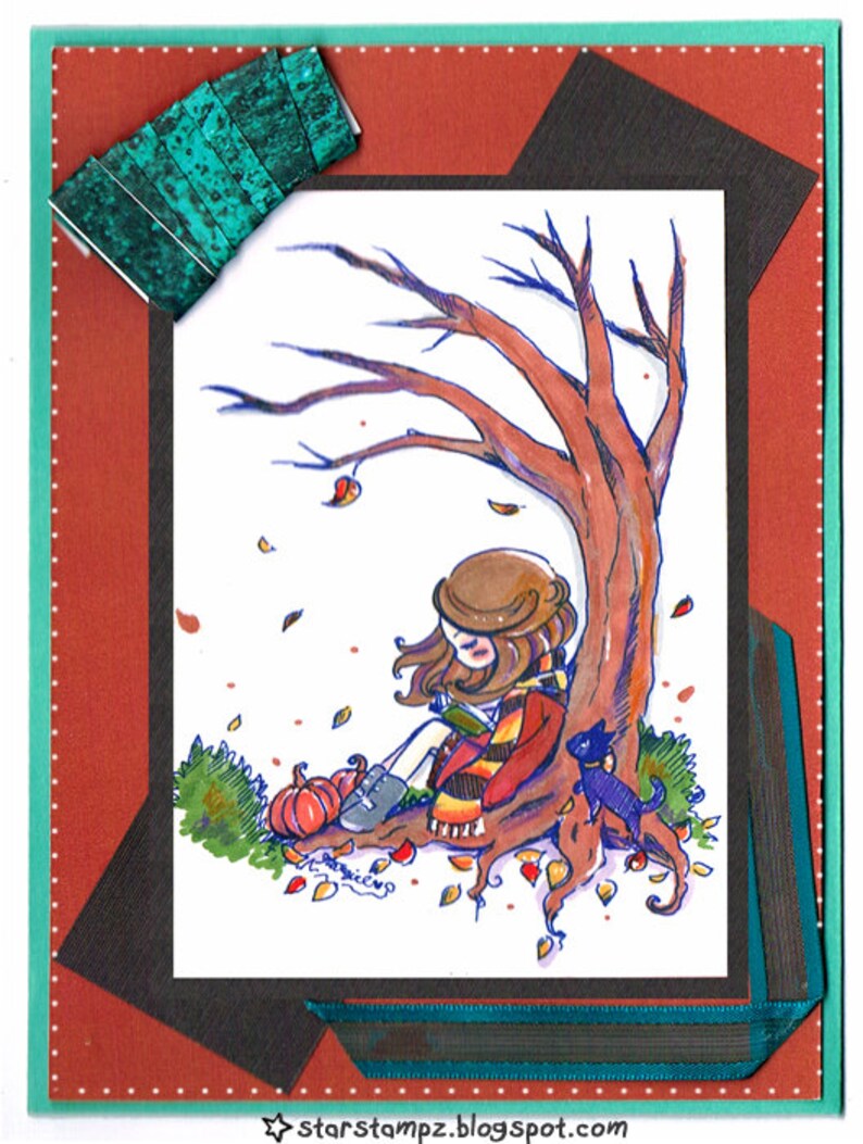 Autumn Fall Girl Reading DIGITAL STAMP Instant Download - Etsy UK