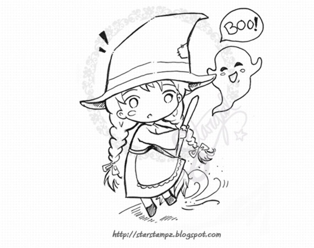 Little Halloween Witch - DIGITAL STAMP Instant Download for Cards ...