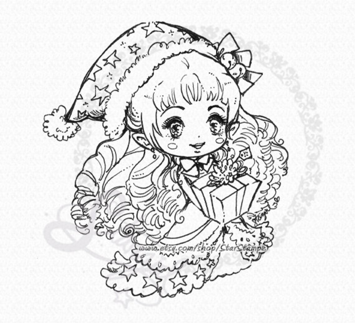 Christmas Elf DIGITAL STAMP Instant Download for Coloring or Crafts - Etsy