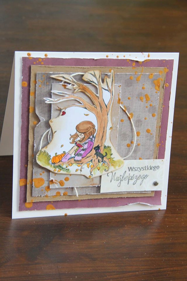 Autumn Fall Girl Reading DIGITAL STAMP Instant Download - Etsy UK