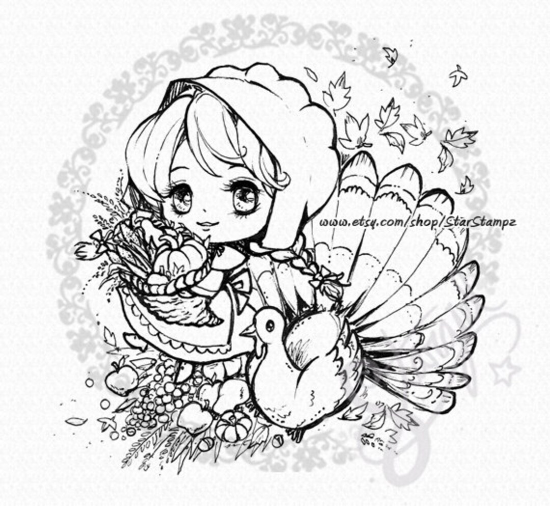 Thanksgiving Harvest Chibi DIGITAL STAMP Instant Download - Etsy