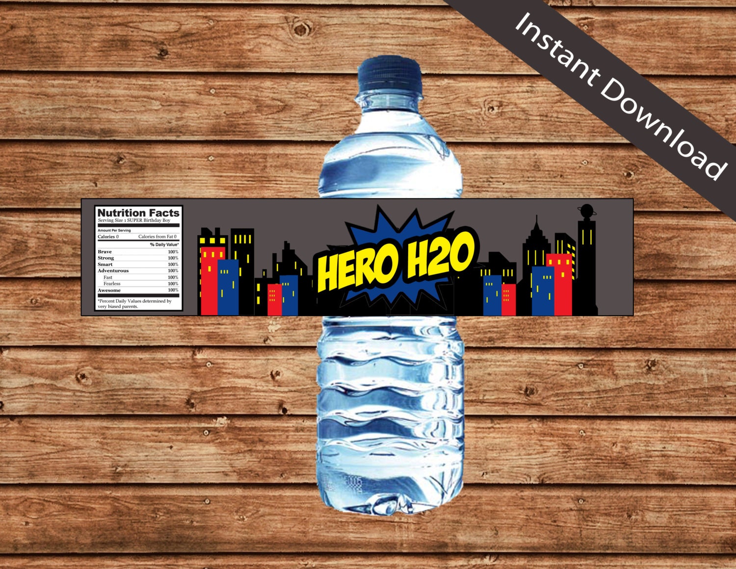 Superhero hero H2o Water Bottle Labels INSTANT - Etsy
