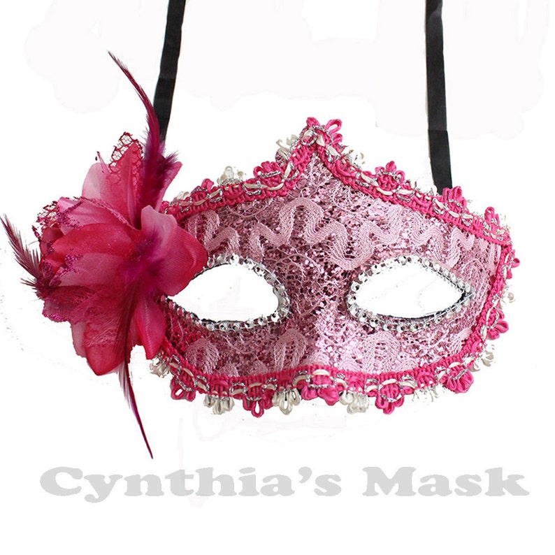 Pink Floral Mask W/rhinestones and Glitter for Costume - Etsy