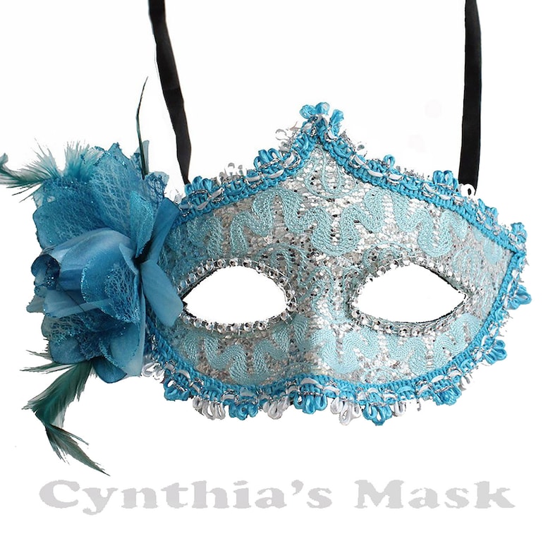 Turquoise Floral Mask W/rhinestones and Glitter for Costume - Etsy
