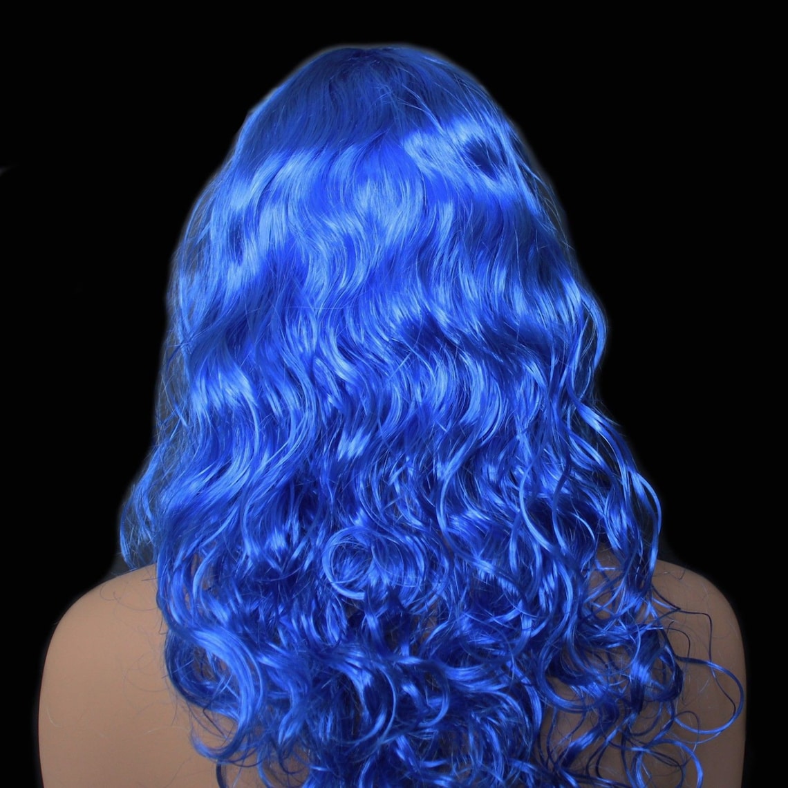 18" Long Royal Blue Synthetic Curly Wavy Hair Wig for Cosplay Party ...