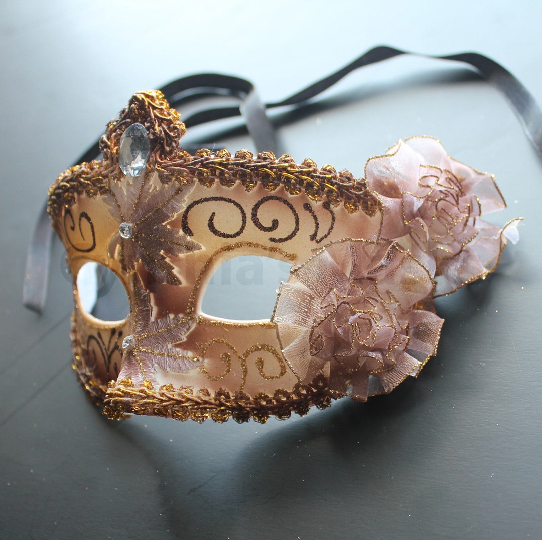 Soft Brown Pretty Lady Floral Venetian Masquerade Norvelties Party Pvc ...