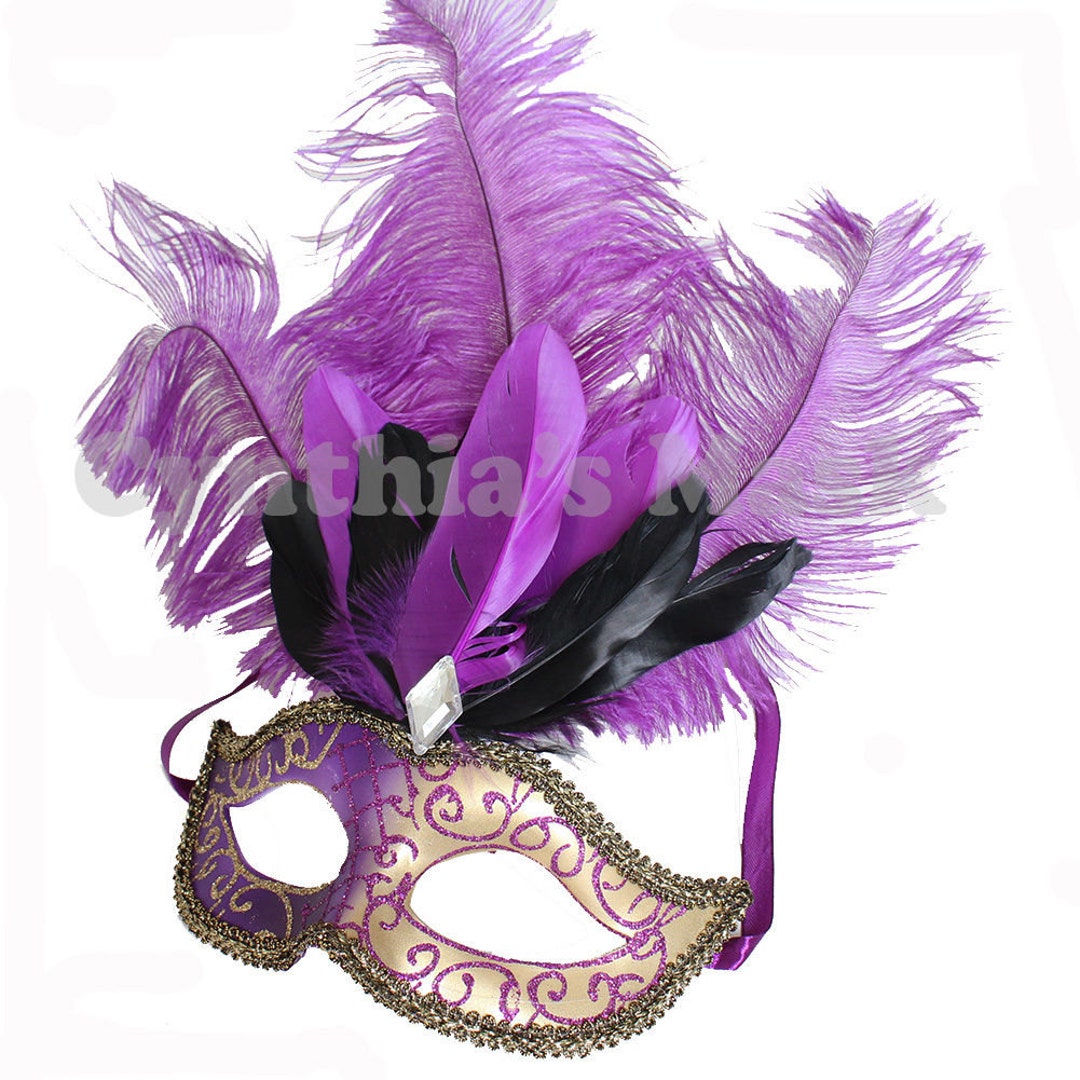 Purple Venetian Mask With Ostrich Feather Masquerade Costume Party ...