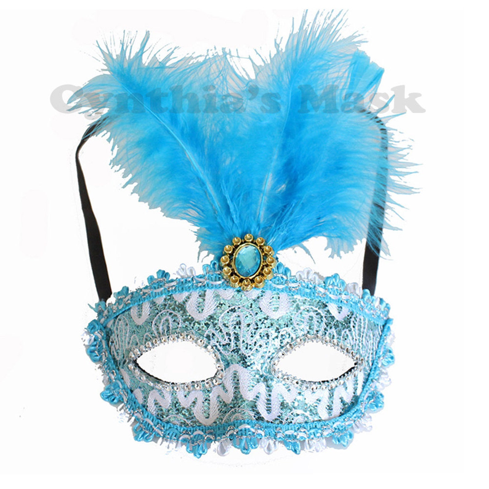 Turquoise Venetian Masquerade Mask W/feathers for Party Prom - Etsy