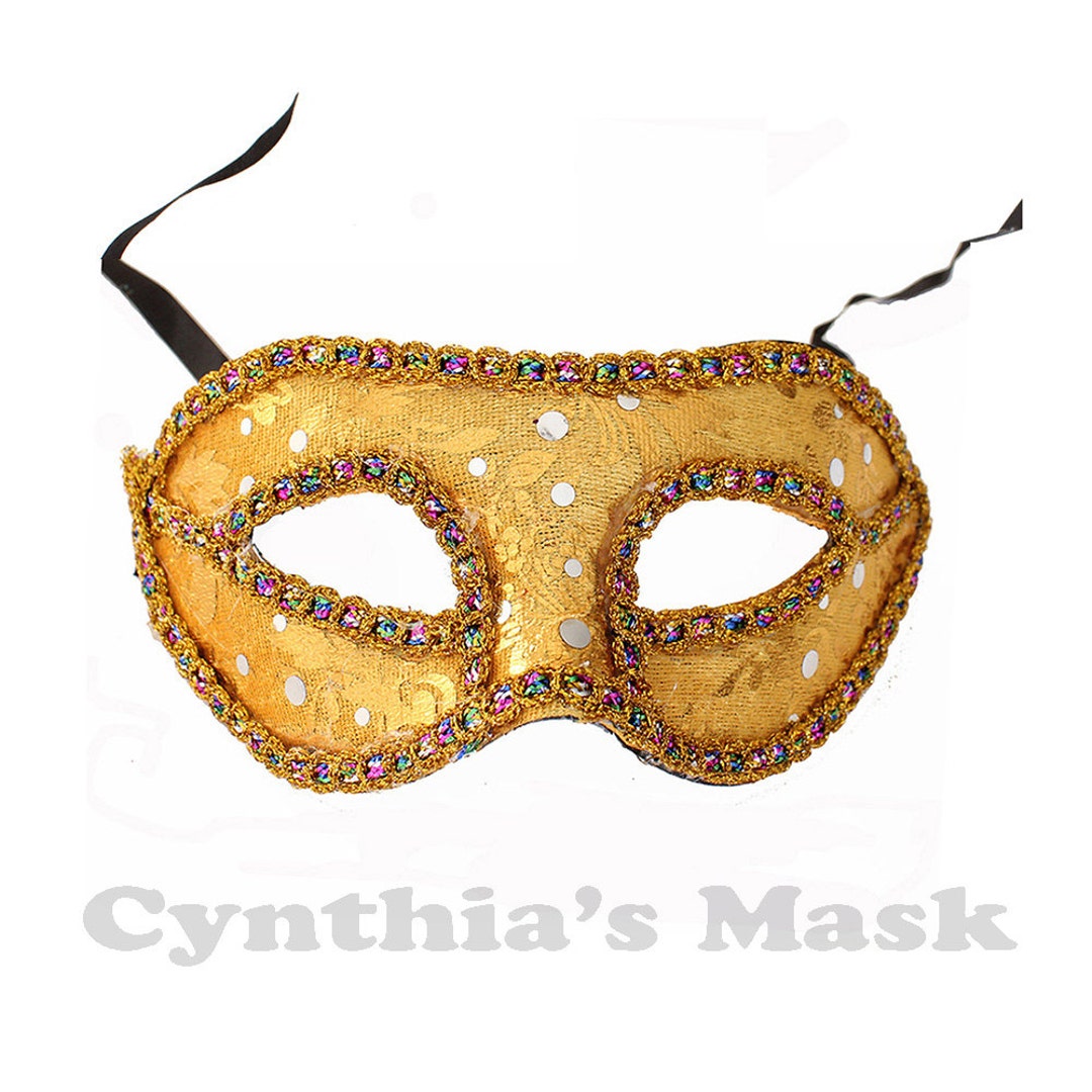 Gold Venetian Masquerade Mask W/rainbow Trim for Party Prom Mardi Gras ...
