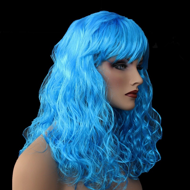 18" Long Turquoise Synthetic Curly Wavy Hair Wig for Cosplay Party ...