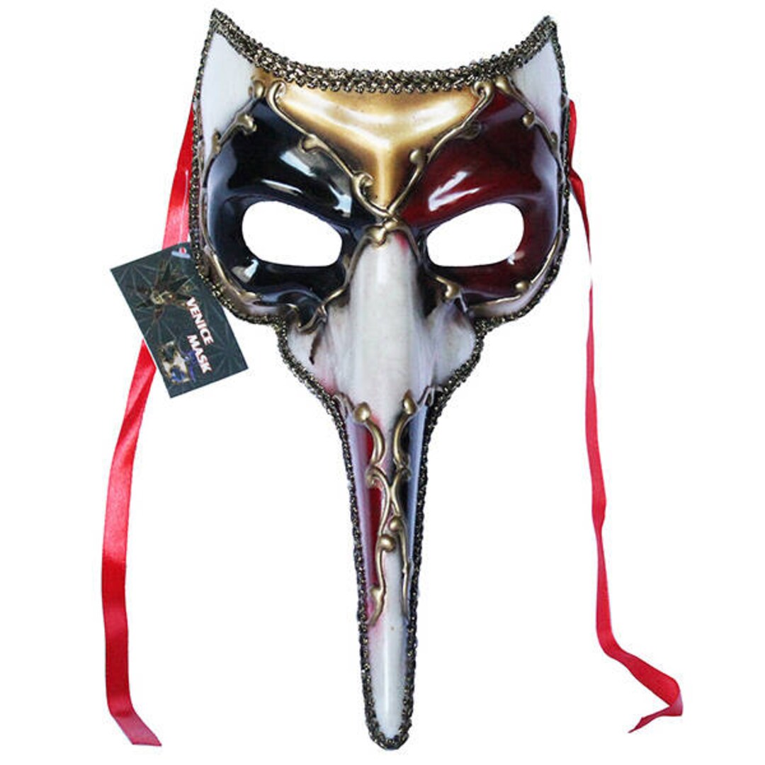Red Venetian Long Nose Mask Masquerade Ball Prom Party Mardi Gras ...