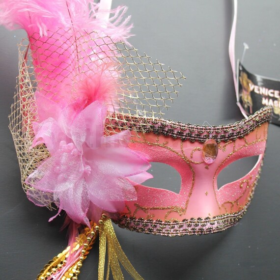 Hot Pink Venetian Ostrich Feather Mask for Wedding Masquerade | Etsy