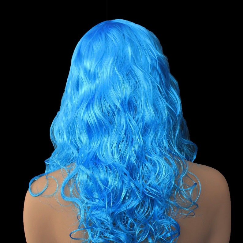 18" Long Turquoise Synthetic Curly Wavy Hair Wig for Cosplay Party ...