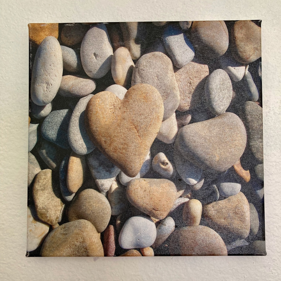 Stone Heart Art Print on Canvas, Beach House Decor, Pebbels Wall Art ...