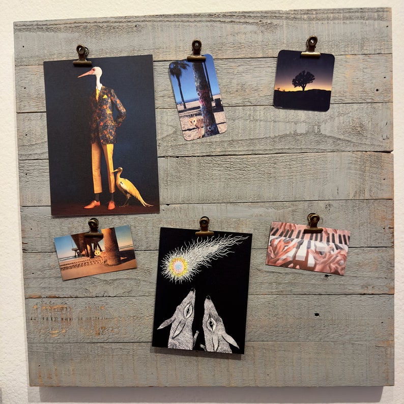 Rustic Wood Vision Board With Metal Clips, Gray Painted Reclaimed Wood ...