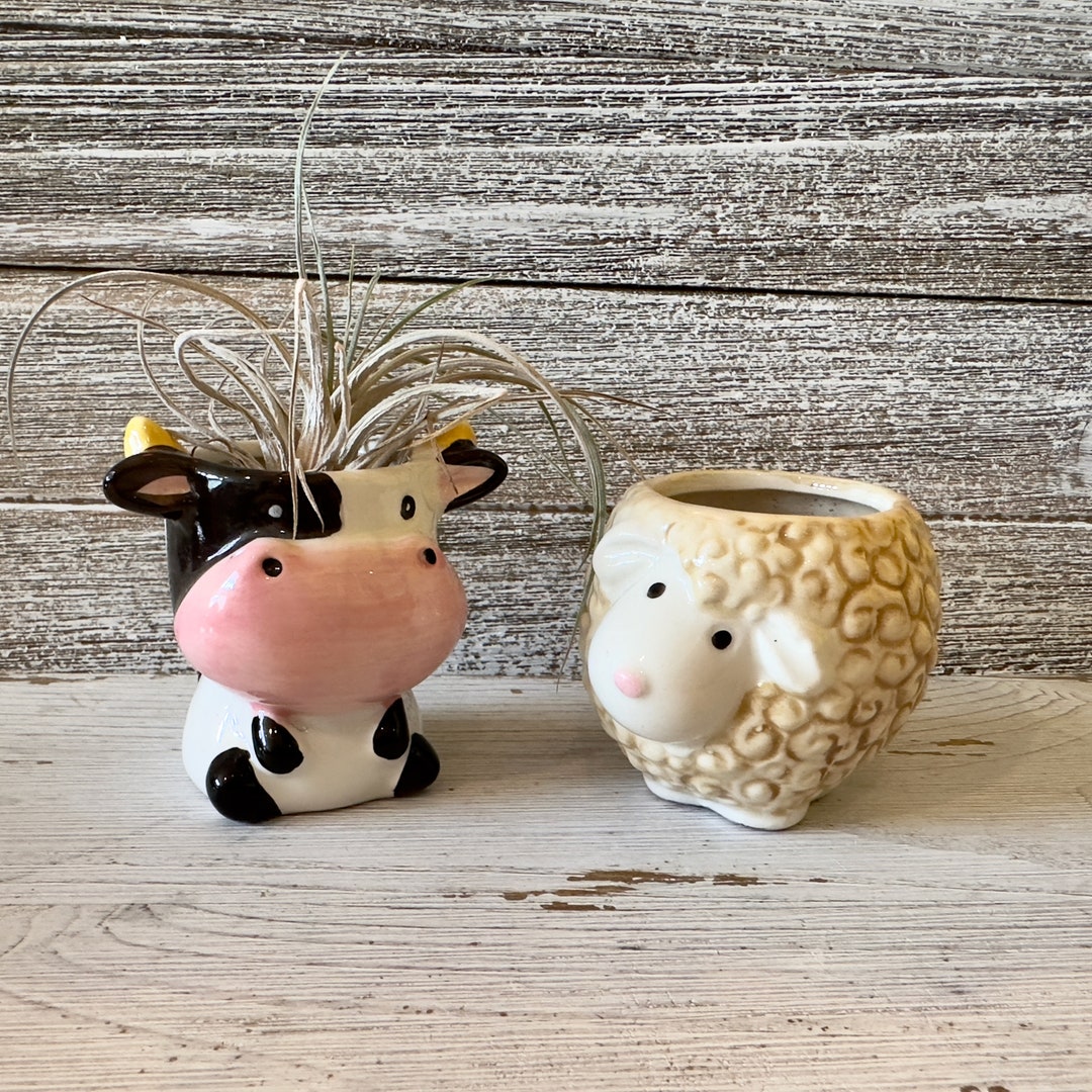Little Sheep and Cow Ceramic Planters, Farm Animals Gifts, Pottery ...