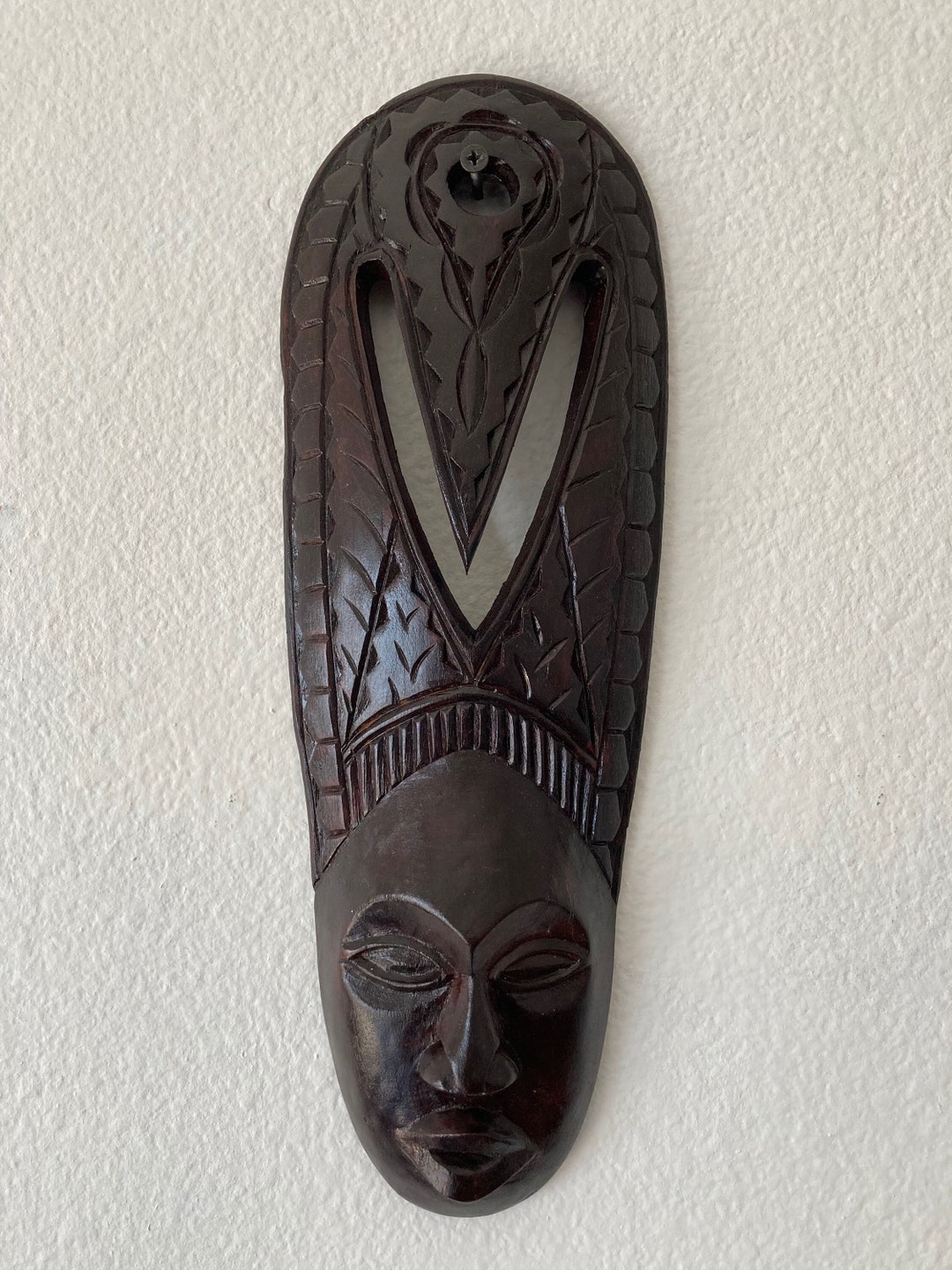 Hand Carved Wooden African Mask, Painted Wood Tribal Mask, African Wall ...