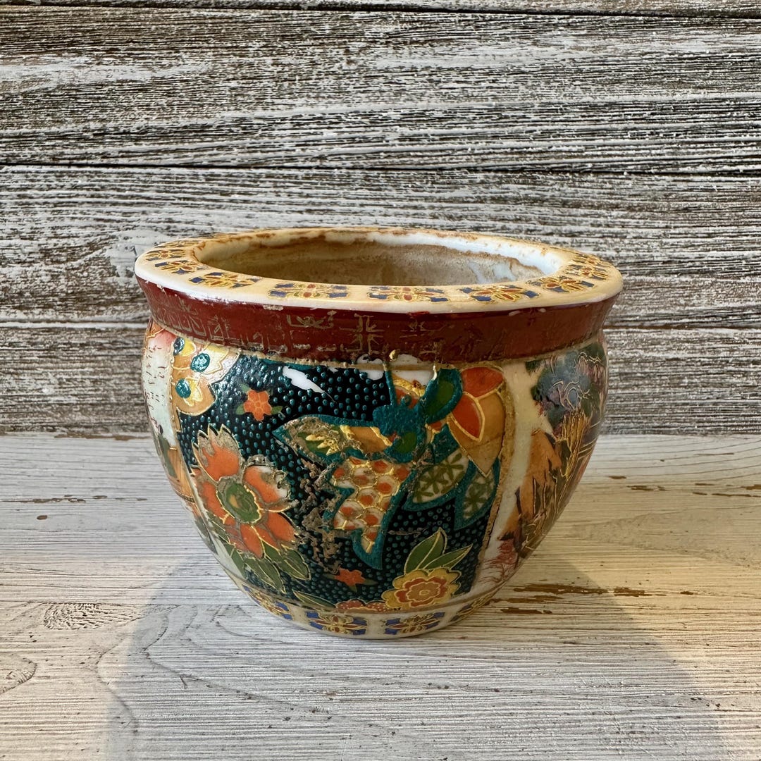 Vintage Hand-painted Chinese Planter Pot, RARE Asian Pottery, Vintage ...