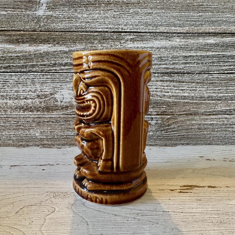 Vintage 70's Ceramic Tiki Cup, Brown Glazed Tiki Mug, Collectible ...