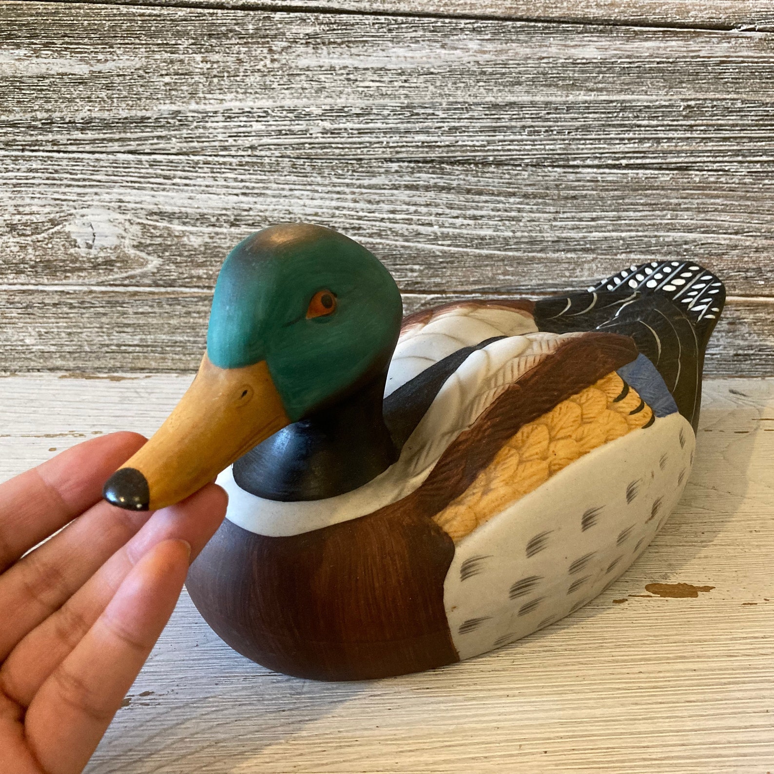 Decorative Duck Figurine, Hand Painted Porcelain Mallard Duck, Vintage ...