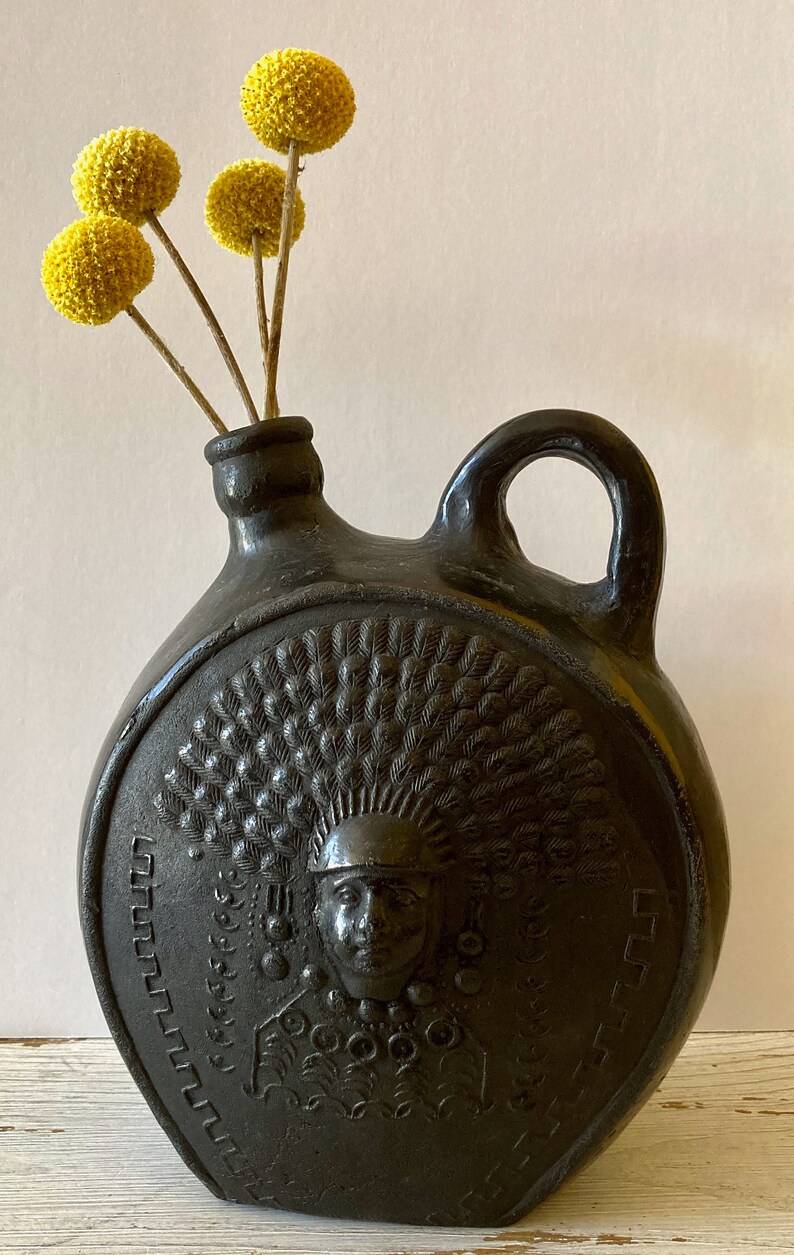 Black Clay Water Jug, Native American Folk Art Vase, Vintage Handmade ...