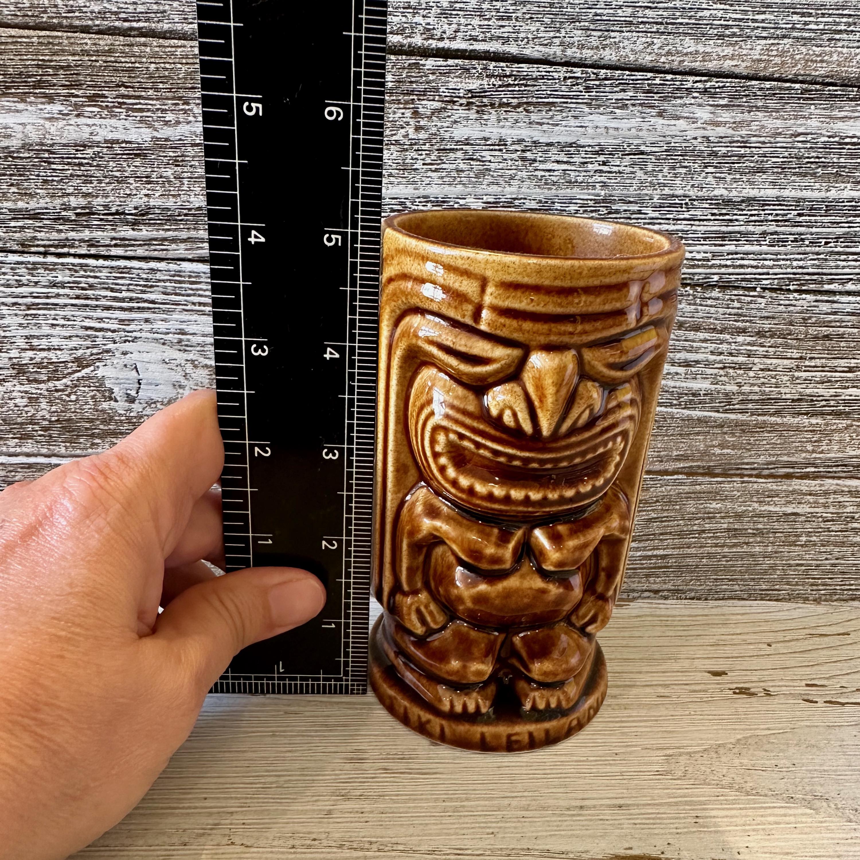 Vintage 70's Ceramic Tiki Cup, Brown Glazed Tiki Mug, Collectible Pottery, Tiki Leilani Double ...