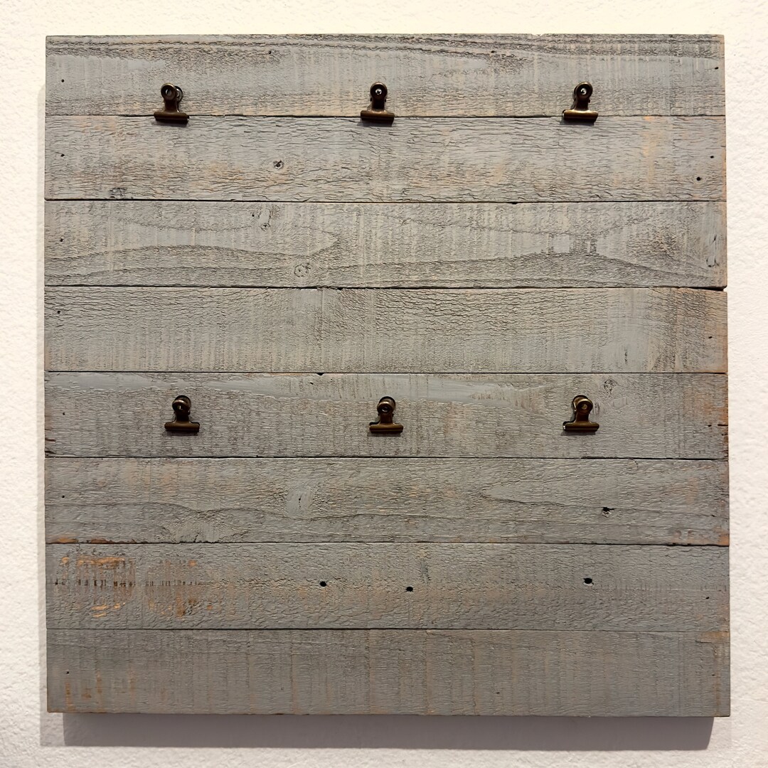 Rustic Wood Vision Board With Metal Clips, Gray Painted Reclaimed Wood ...