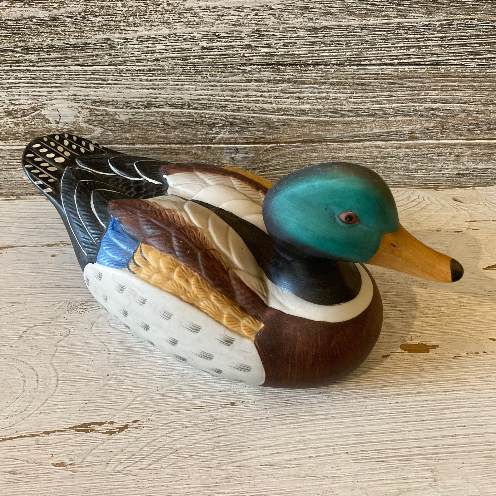 Decorative Duck Figurine, Hand Painted Porcelain Mallard Duck, Vintage ...