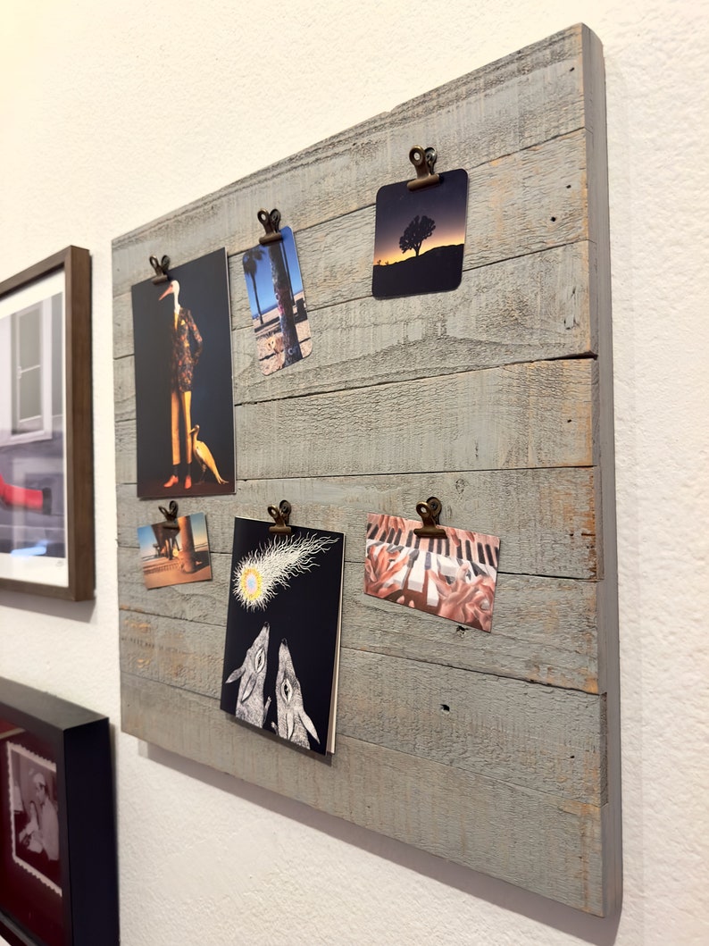 Rustic Wood Vision Board With Metal Clips, Gray Painted Reclaimed Wood ...