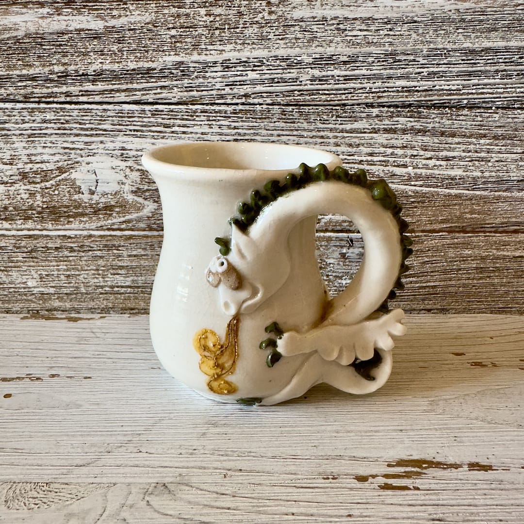 Ceramic Dragon Mug, Handmade Pottery, White Mug With Dragon Shape ...
