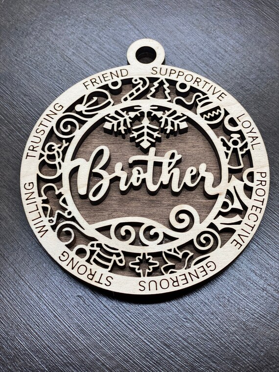 Ornament brother bro sibling laser cut wood Christmas gift | Etsy