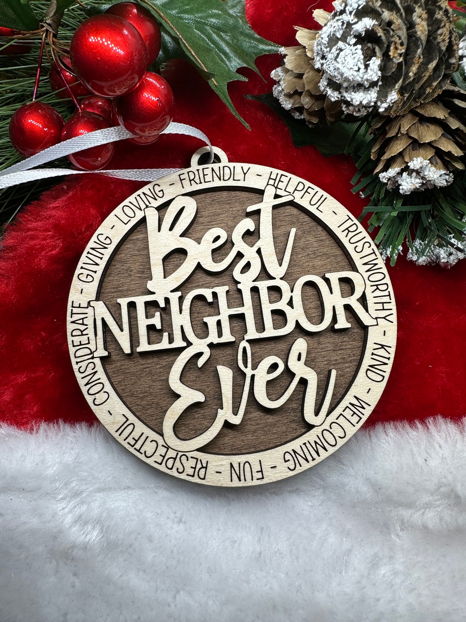 Ornament Best Neighbor Ever New Style Laser Cut Wood Christmas Gift ...