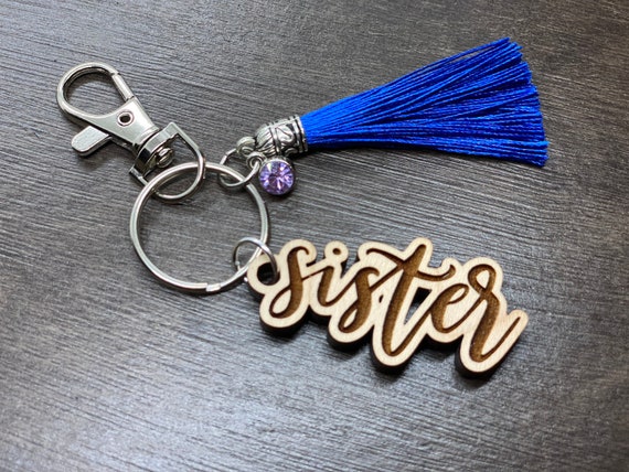 Wooden engraved laser cut Keychain Sister sis sibling zipper | Etsy
