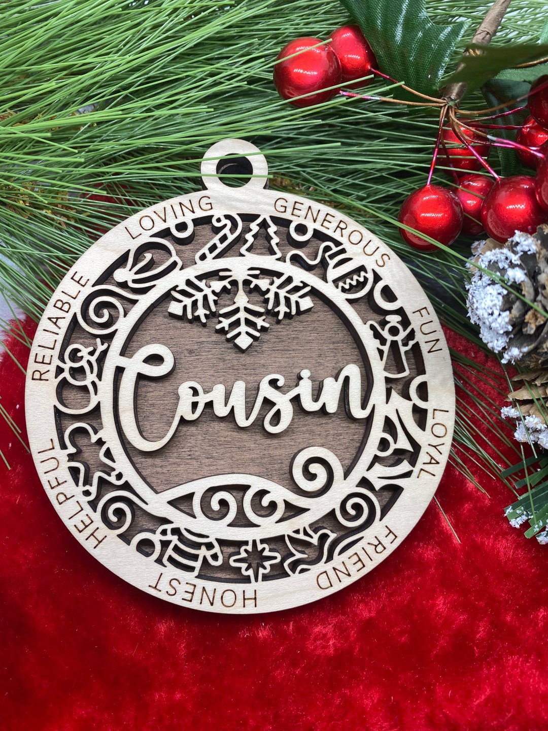 Ornament Cousin Cuz Family Laser Cut Wood Christmas Gift Holiday - Etsy