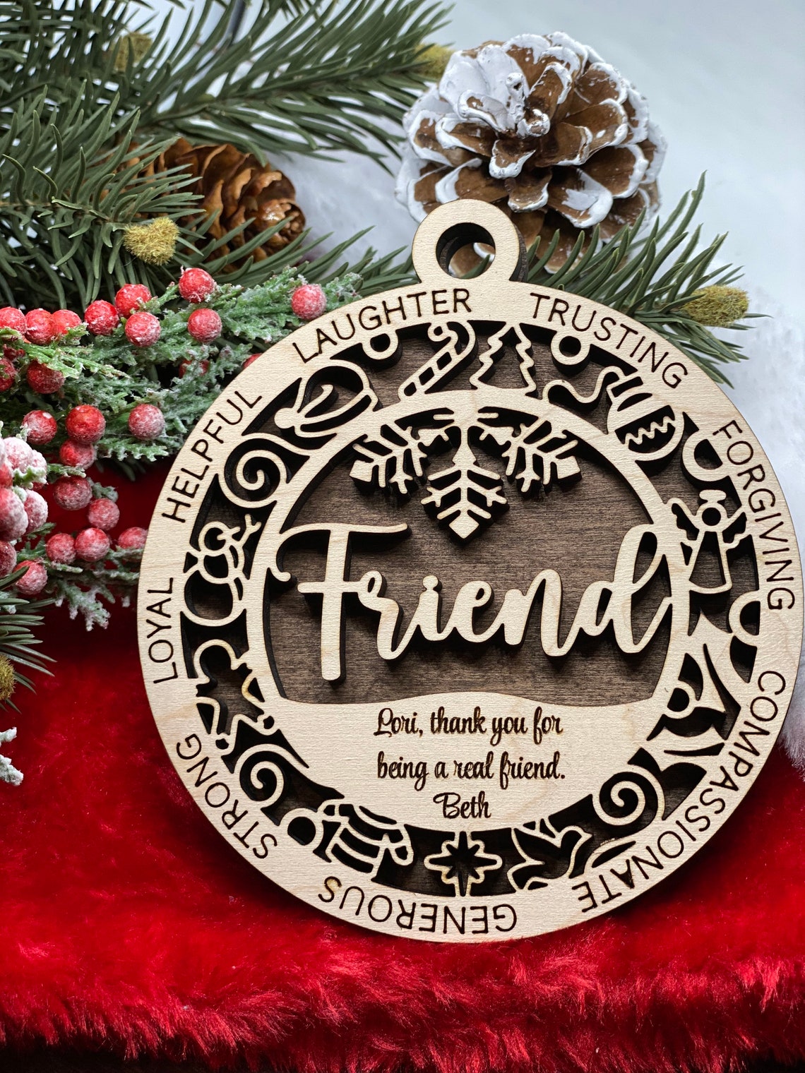 Ornament Custom Friend Name or Personalized Message Laser Cut - Etsy